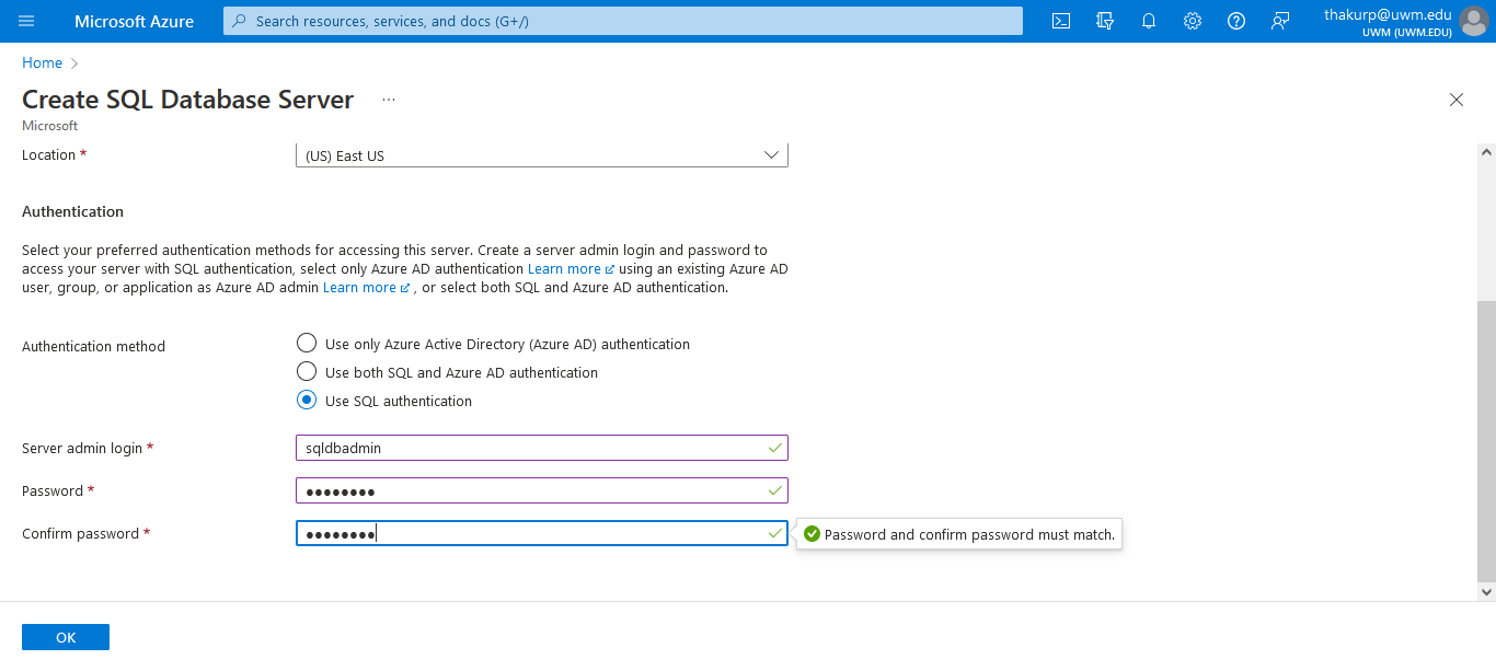 Azure SQL Database – UW-Milwaukee Cloud Computing