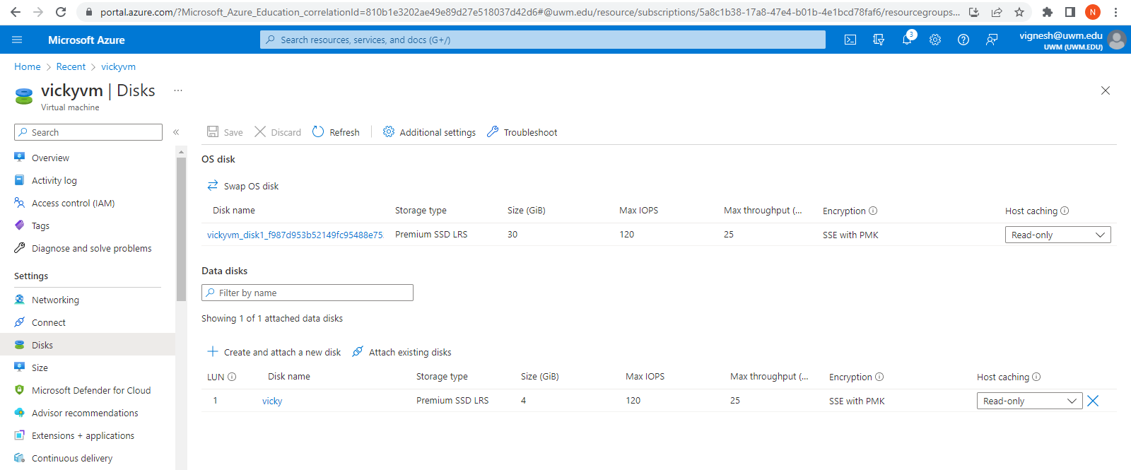 Resize a managed disk in the Azure portal – UW-Milwaukee Cloud Computing