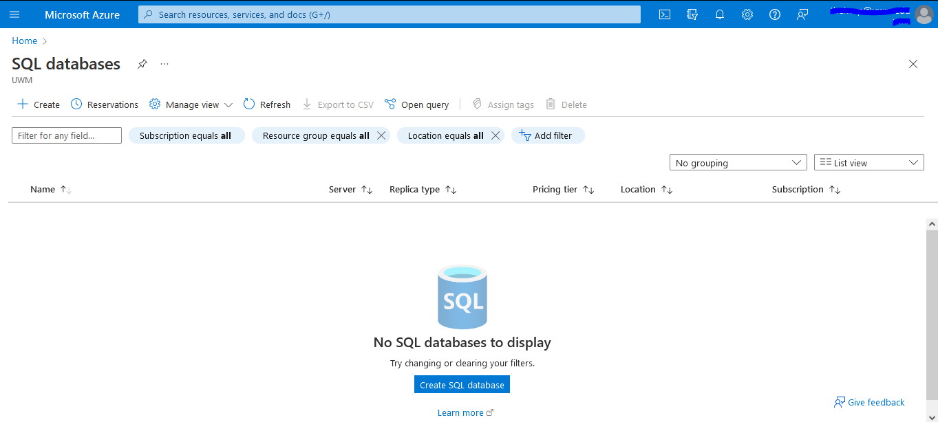 Azure SQL Database – UW-Milwaukee Cloud Computing